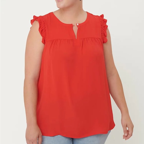 LOFT | Tops | Loft Plus Ruffle Sleeve Split Neck Shell | Poshmark